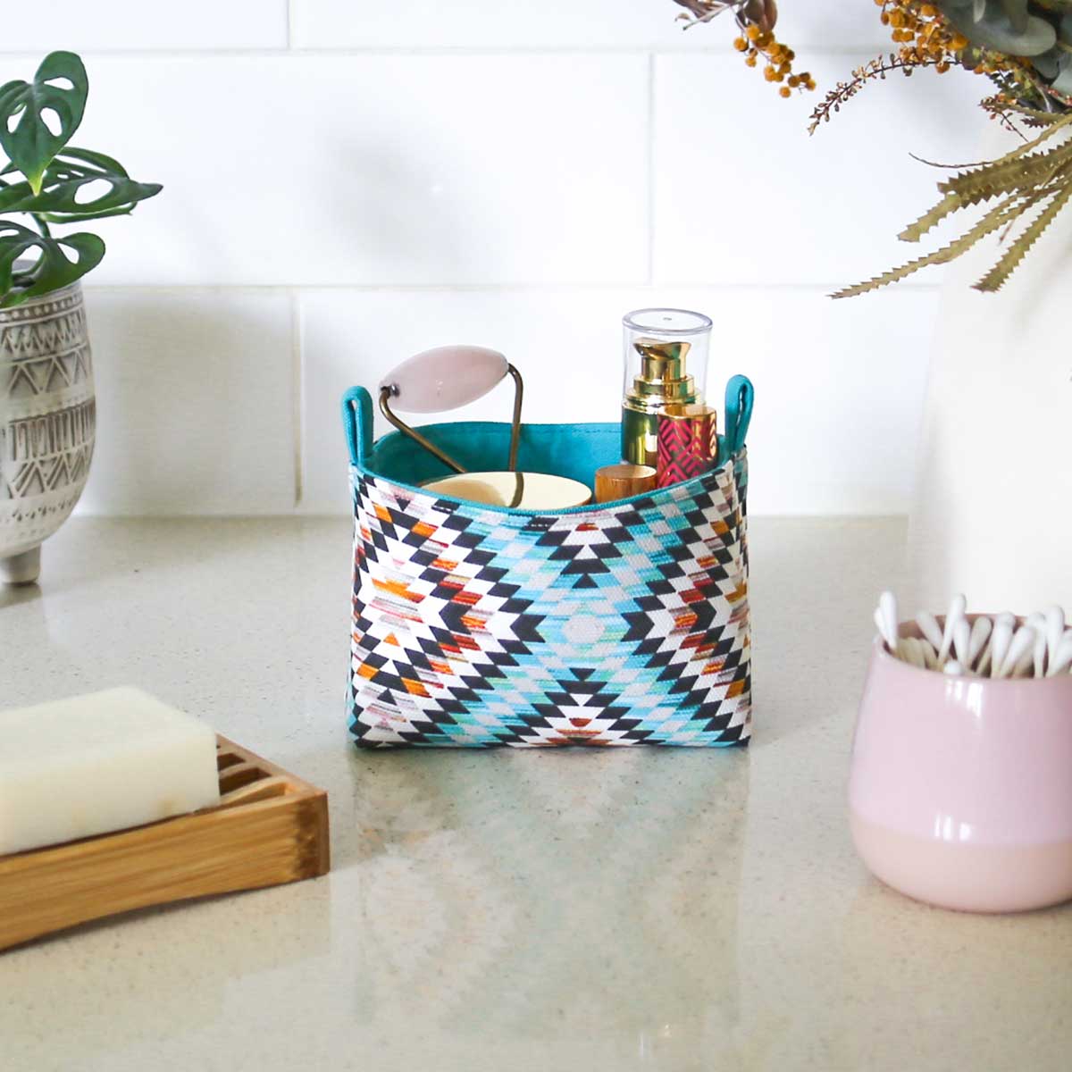 Buy Set of 2 Aztec Baskets Blue Geometric | Tribal Home Décor – MIMI ...