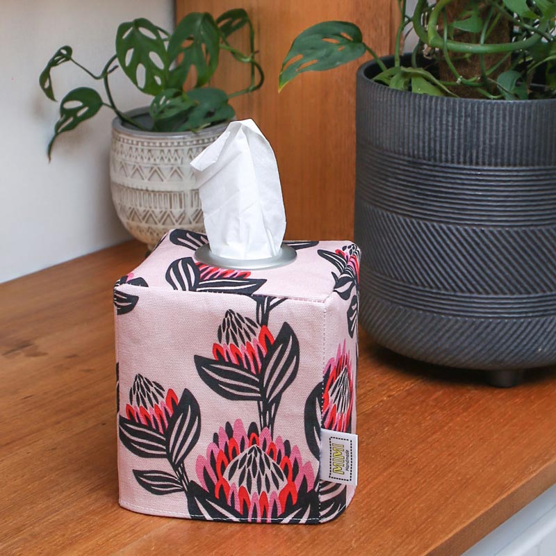 Buy Square Tissue Box Cover Pink Protea | Australiana Gifts – MIMI ...
