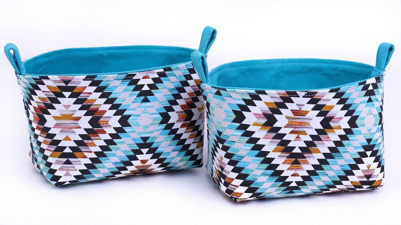 Buy Set of 2 Aztec Baskets Blue Geometric | Tribal Home Décor